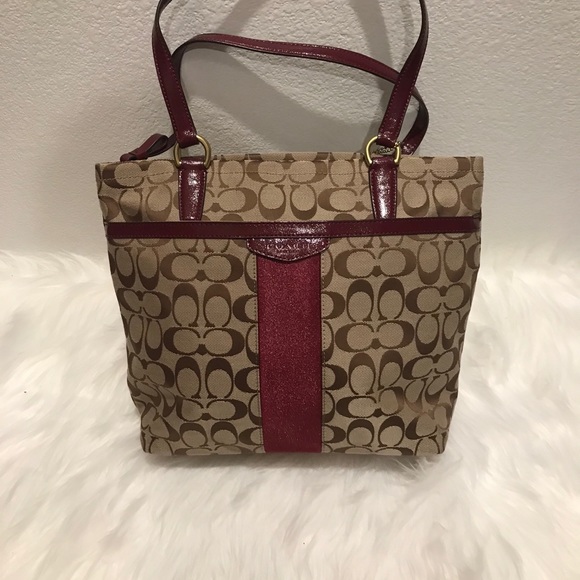 Coach | Bags | Coach Signature Merlot Stripe Tote Bag | Poshmark
